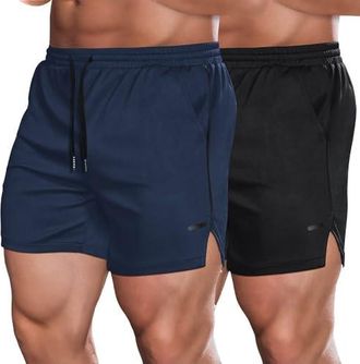 Coofandy Lot de 2 Shorts de Sport pour Homme avec Poches Shorts dentraînement à séchage Rapide pour Pantalons de Course en Plein air pour Homme Bleu Marine/Noi