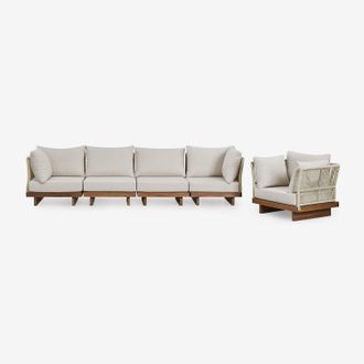 Sklum Sklum - Set Da Giardino Con Divano Modulare A 4 Pezzi Con 2 Poltrone Angolari E Poltrona In Legno Di Acacia Dailin