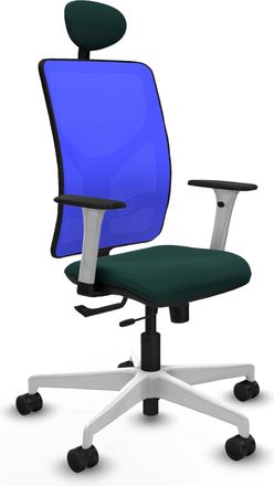 Piqueras y Crespo B&uuml;rostuhl mit Kopfst&uuml;tze und wei&szlig;en und schwarzen Armlehnen, h&ouml;henverstellbare Lendenwirbelst&uuml;tze und festes Kopfteil, Blau/Flaschengr&uuml;n