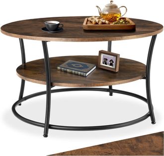 TecTake Tisch rund, 2 Ablagen, Wohnzimmertisch Ø 80, Couchtisch mit Stauraum, Beistelltisch Holz und Metall, Coffee Table, Beistelltisch Couch, Wohnzimmer Möb