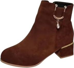 E.SSUE 2023 Bottines Talon Femme Vintage Chunky Talon Haut Chelsea Cowboy Bottes Chaud Cheville Chaussons Imperm&eacute;able Confortable Slip On Chaussures Dhiver E