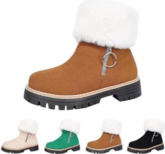 Generic Bottines de neige en fausse fourrure pour femme avec fermeture &eacute;clair, doublure en polaire avec fermeture &eacute;clair lat&eacute;rale, chaussures de marche &agrave; enfi