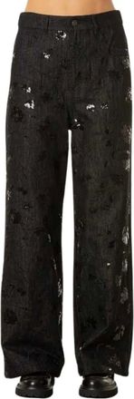 Isabelle Blanche Femme, Pantalons, Noir, Taille: 42 FR Pantalone in denim ricamo