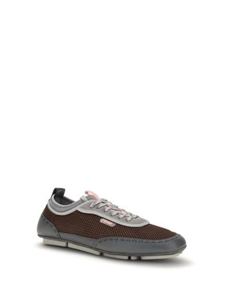 Fendi Mens Leather And Mesh Sneakers By Fendi Grig+moro+grigio Med