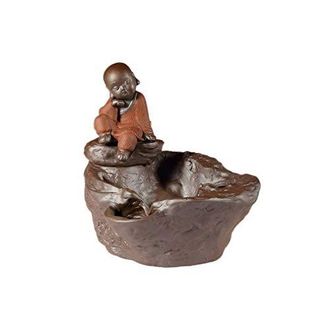 La Chineuse Lachineuse - Zen-Wasserbrunnen - buddhistischer Mönch - 23 x 20 cm - Japanisches asiatisches Dekor - Mönchsfigur mit Wasserfall - asiatische Feng-Shui