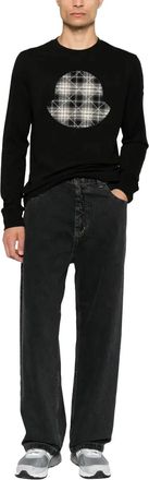 Moncler Check Panel Cotton Jersey T-Shirt - Black
