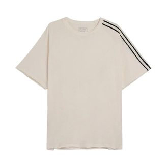 Yohji Yamamoto Homme, Sport, Blanc, Taille: XS T-shirt Manches Courtes Bords Franches 3 Bandes