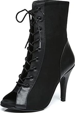 Minitoo Femmes Latine Salsa Danse Chaussures Fete Prom Sandales Bottes L478 Noir 8.5cm Talon EU 38.5