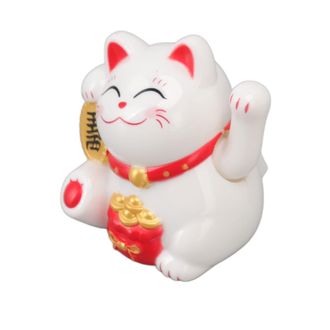ZJchao Solar Winkende Katze, Chinesische Glückskatze, Dekoration Winkender Arm Solarlicht Induktionsstatue Figur für Zuhause Auto Ornamente (Sitzen Sie seitw