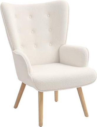 HOMCOM Fauteuil de Salon en Tissu Bouclette, Fauteuil Moderne, capitonn&eacute; et rembourr&eacute; avec Pieds en Bois, accoudoirs et Dossier Ergonomique, pour Salle &agrave; Man