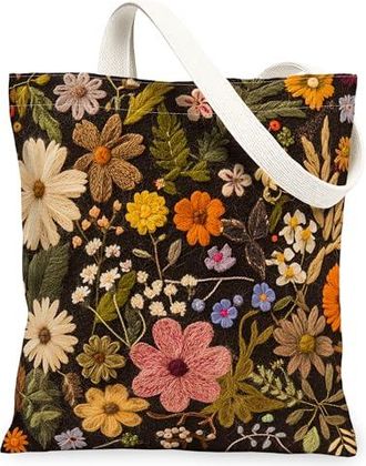 Generic Spring Garden Phloxs Sac fourre-tout en toile r&eacute;utilisable pour faire du shopping 33 x 38,1 cm, motif floral tricot&eacute; pour femme, sac d&eacute;picerie vintage