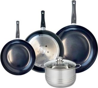 Fackelmann ELO 9749950 Batterie de cuisine 4 pi&egrave;ces, Ensemble de 3 Po&ecirc;les de cuisson 24, 28 et 32 cm et 1 faitout 20 cm Elo Prima Brillant, inox, induction