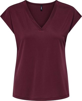 Only Damen Onlfree Life S/S Mod.V-Neck Top JRS Noos, Tawny Port, XS