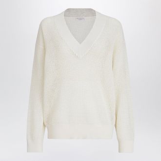Brunello Cucinelli Wei&szlig;er Kaschmir-Mesh-Pullover
