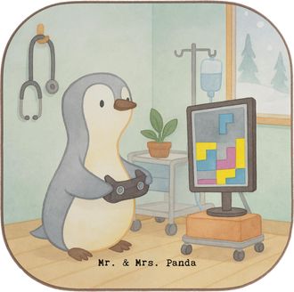 Mr. & Mrs. Panda Tischuntersetzer Pinguin Zocken Design - Geschenk, Videospiele, Untersetzer für Gläser, Videogames, gläseruntersetzer, Gaming, Coaster, Holzuntersetze