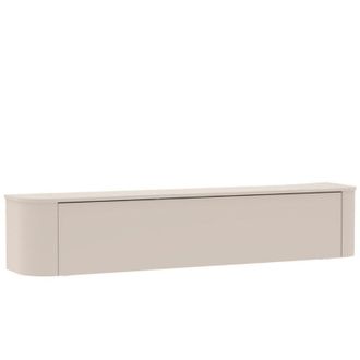 Altobuy Meuble TV porte abattante suspendu ou &agrave; poser au sol finition laqu&eacute; beige design coins arrondis - LYNA