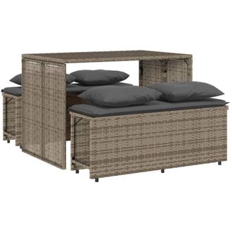 vidaXL Ensemble &agrave; manger de jardin 3 pcs coussins gris r&eacute;sine tress&eacute;e - Vidaxl