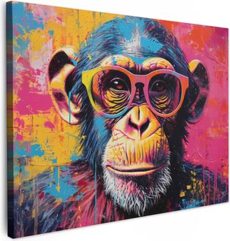 MuchoWow © Wandbilder 70x50 cm Wohnzimmer Wanddeko Schlafzimmer Zimmerdeko Fotowand Zimmer Deko auf Wand Dekoration Wall Art Graffiti - Affe - Street Art - Tie