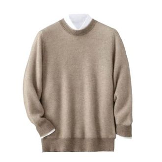 Generic Pull à col rond pour homme 100 % laine unie 5 couleurs, Lighttan, XXL