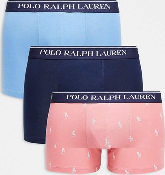 Polo Ralph Lauren 3er-Pack klassische Unterhosen in Rosa, Blau und Marineblau mit Bund mit weißem Logo, im einfarbigen Design und mit Markenlogo-Muster-Bunt