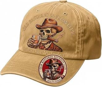Generic Old Bastards Bourbon Club Collectors Edition Set Vintage R&eacute;glable Skull Baseball Cap pour Hommes Femmes Chapeau Outdoor pour les amoureux, marron, 58