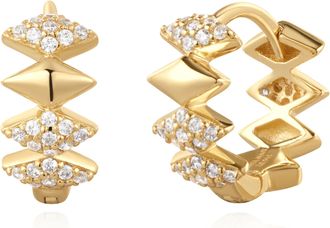 Ania Haie Damen Creolen Dusk Divas Multi Sparkle Huggies aus 925 Sterling Silber 14k Gold vergoldet, besetzt mit 72 Zirkonia, Gr&ouml;&szlig;e: 18,7 x 5,3mm, inkl. Geschen