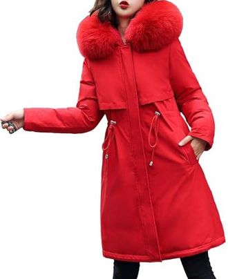 Generic Parka doubl&eacute;e polaire pour femme, manteau long tendance, veste dhiver avec col en fourrure et capuche, doudoune &eacute;paisse, v&ecirc;tement dext&eacute;rieur d&eacute;contrac