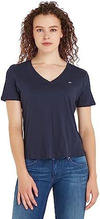 Tommy Jeans T-Shirt Femme Manches Courtes TJW Slim Soft Col En V, Bleu (Twilight Navy), S