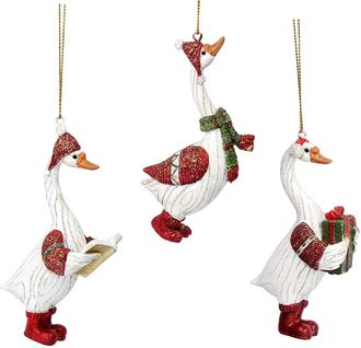 Gisela Graham Goose with Boots Resin Decoration 10 cm Red & White Set of 3
