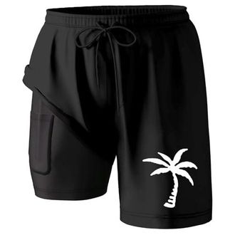 Generic Maillot de bain pour homme avec doublure de compression, couture int&eacute;rieure, short de bain, maillot de bain avec poches, Noir, 5XL