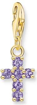 Thomas Sabo Charm Club Charm - Pendentif croix avec pierres de couleur améthyste et argent 925 recyclé, plaqué or 18 carats, femme, 2036-414-13