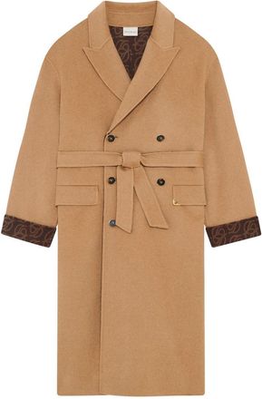 Dr&ocirc;le de Monsieur Monogram Double Face Long Belted Coat Beige