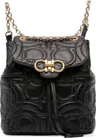 Ferragamo Rucksäcke - Small Quilted Leather Double Gancini Backpack - Gr. unisize - in Schwarz - für Damen