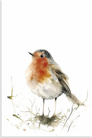 Artland Wanddeko Wandbild Alu Verbundplatte f&uuml;r Innen & Outdoor Bild 20x30 cm Aquarell aesthetic room decor Rotkehlchen Vogel Singvogel Natur U5QX