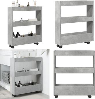 vidaXL Aufbewahrungswagen Schmal 3 Etagen Betongrau Holzwerkstoff - Vidaxl