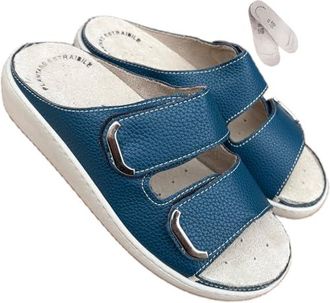 New Confort Sandales &agrave; scratch en cuir synth&eacute;tique r&eacute;glables confort PREST1GE Nuage semelle int&eacute;rieure amovible m&ecirc;me semelles &agrave; taille, Bleu jeans, 37 EU