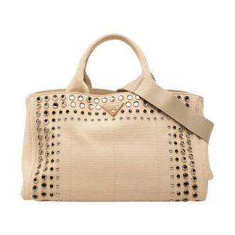 Prada Pre-owned Studded Canvas Tote Bag - - Pre-owned - Damen - Beige - ONE SIZE