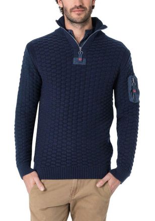 Timezone Strickpullover Strickpullover 3D-Schachbrettmuster f&uuml;r Herren Heavy Knit Seamans Troyer