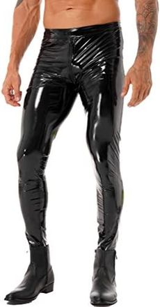 dPois Homme Pantalon Cuir Collant Muscle Caleçon Extensible Legging de Jogging Gymnastique Legging Compression Tight Danse Bulge Poche Zip Lingerie Ouvert C