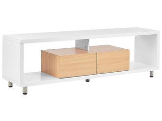 Beliani Beliani - Porta Tv Aperto Con 2 Cassetti Bianco E Legno Chiaro Dallo Stile Minimalista Knox