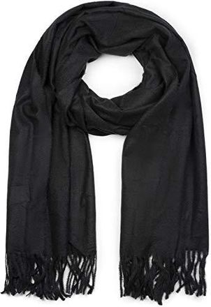 styleBREAKER Écharpe longue unisexe unie avec franges, châle dhiver chaud, tissu doux en viscose 01017104, Noir