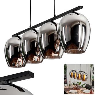 HOFSTEIN Pendelleuchte Vevino, H&auml;ngeleuchte aus Metall/Glas in Schwarz/Chromfarben, Leuchte im Vintage/Retro Design, Schirme aus Glas (&Oslash; 20 cm), 4-flammig, H&ouml;h