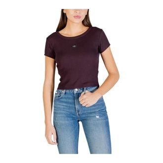 Calvin Klein Jeans Femme, Tops, Brun, Taille: 40 FR T-Shirt &agrave; Manches Courtes et Col Rond