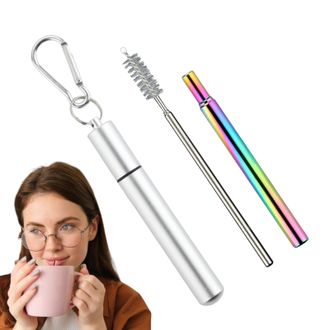 Generico Tragbarer Strohhalm - Tragbares faltbares Trinkhalm-Set aus Edelstahl, Zubehör für Kreuzfahrten, wiederverwendbar, Metallstrohhalm mit 1 Etui und 1 Re