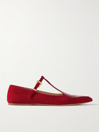 Gabriela Hearst Liv Mary-jane-ballerinas Aus Veloursleder Mit Besatz Aus Lackleder - Rot