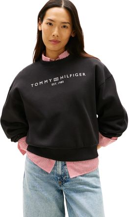 Tommy Hilfiger Damen Corp Logo MDRN SWTSRT WW0WW47831 Pullover Sweatshirt, Schwarz (Black), S, Schwarz (Schwarz), S