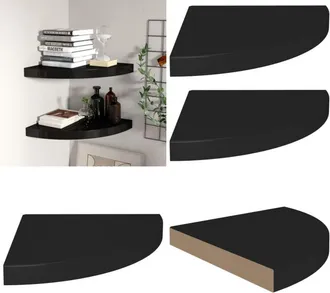 vidaXL Eck-Schweberegale 2 Stk. Schwarz 35x35x3,8 cm MDF - Eckregal - Wandregal - Schwarzes Regal - Schwebendes Regal - Wohnwandregal - Home & Living