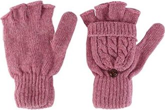 PartyKindom Mitaines Laine pour Femmes sans Doigts avec Couvre-moufles Tricot&eacute;es pour Hiver Rose