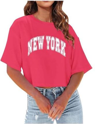 Generic Haut court mignon pour femme &agrave; col rond d&eacute;contract&eacute; coupe ample sport court t-shirt d&eacute;t&eacute; &agrave; manches courtes demi-chemises de sortie T-shirt tendance T-