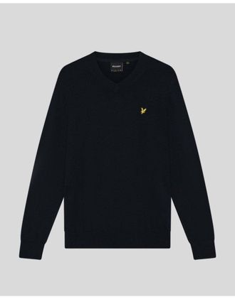 Lyle & Scott Pullover aus Baumwoll-Merinowolle mit V-Ausschnitt in Dunkelmarine-Marineblau